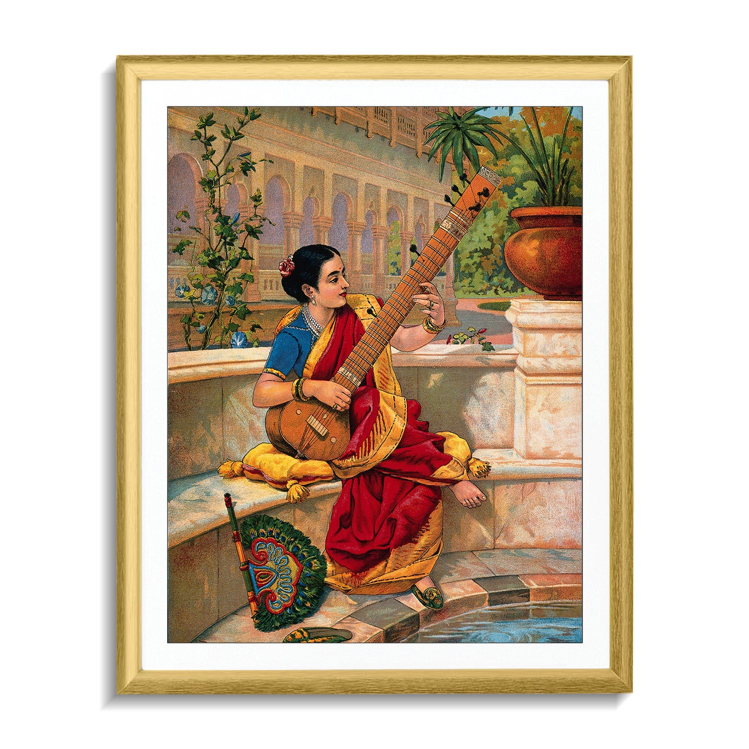 A seated woman playing the sitar – Calcuttan